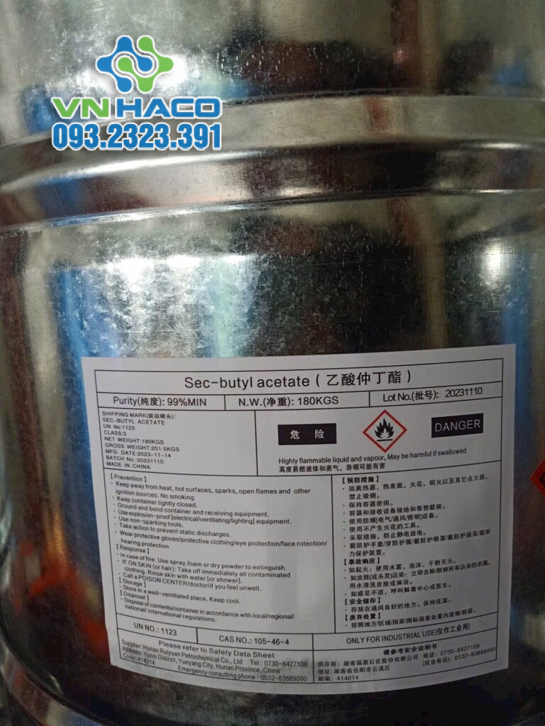 DUNG MÔI SEC-BUTYL ACETATE (SBAC), Trung Quốc, 180 kg